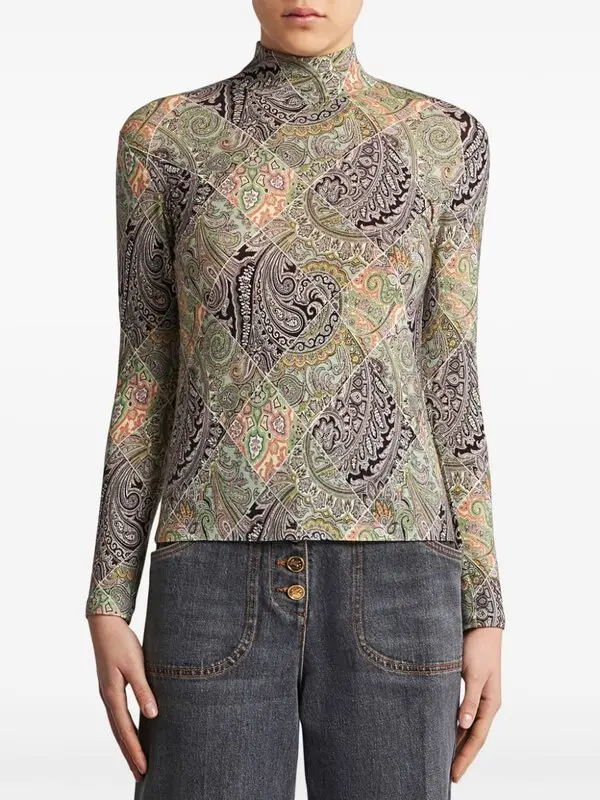 Etro Patchwork-print Wool Jersey Top