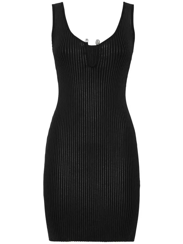 Philipp Plein Coated Ribbed-knit Mini Dress
