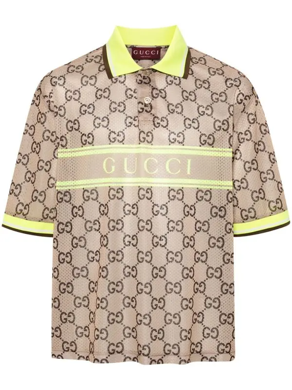 Gucci Gg Supreme Perforated Polo Shirt - Brown