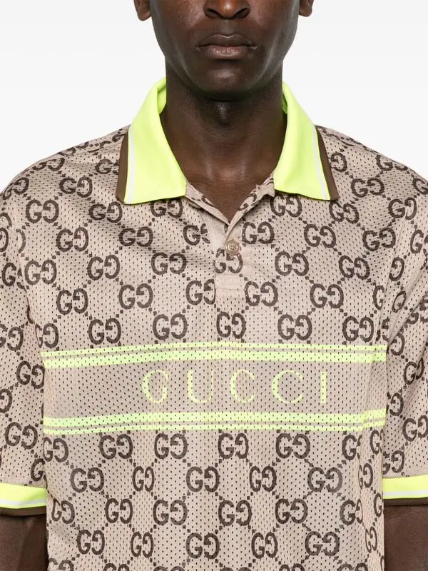 Gucci Gg Supreme Perforated Polo Shirt In Brown - 43% Off
