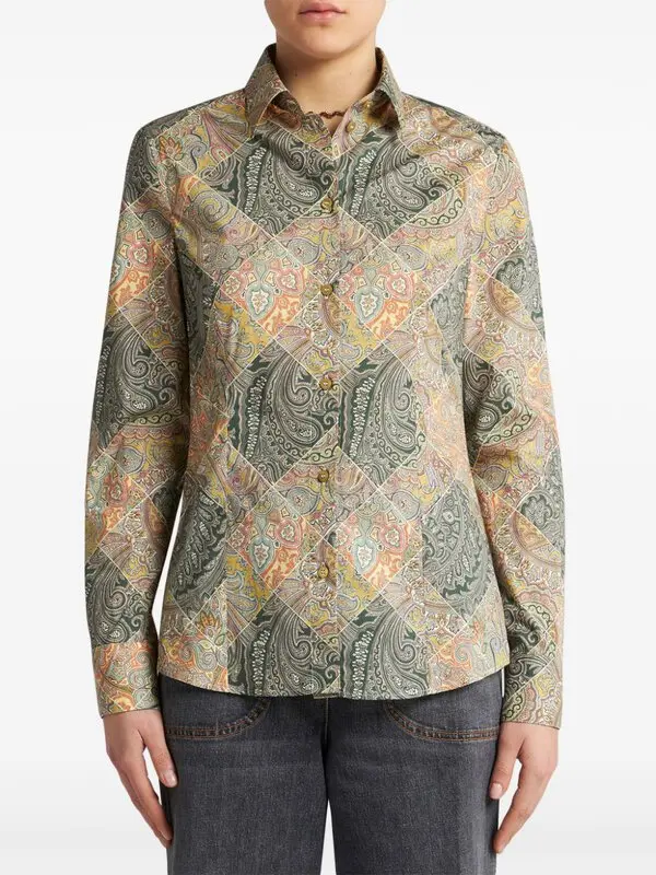 Etro Patchwork-print Poplin Shirt - Neutrals