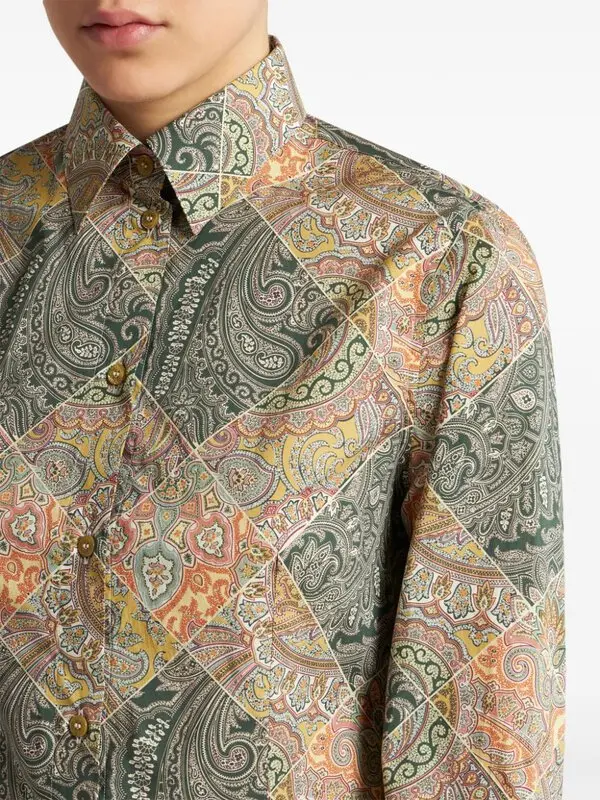 Etro Patchwork-print Poplin Shirt - Neutrals