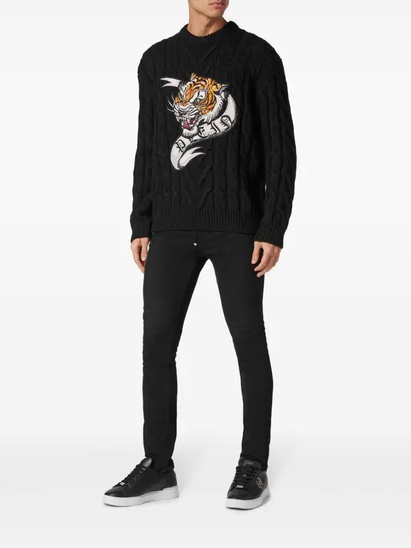 Philipp Plein Tiger-appliqué Wool Jumper