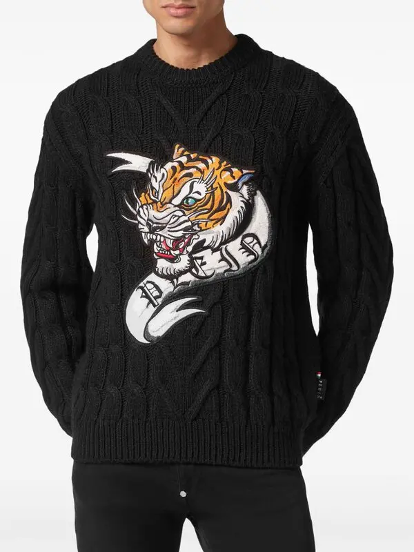 Philipp Plein Tiger-appliqué Wool Jumper