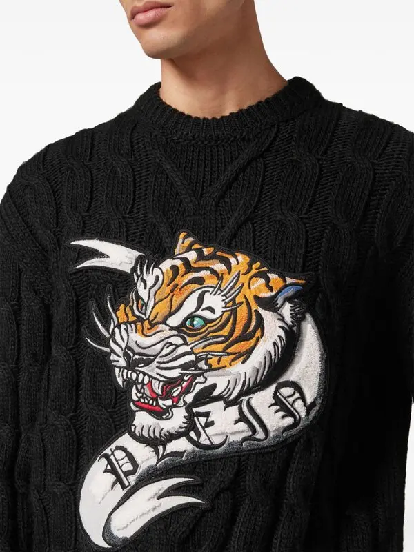 Philipp Plein Tiger-appliqué Wool Jumper