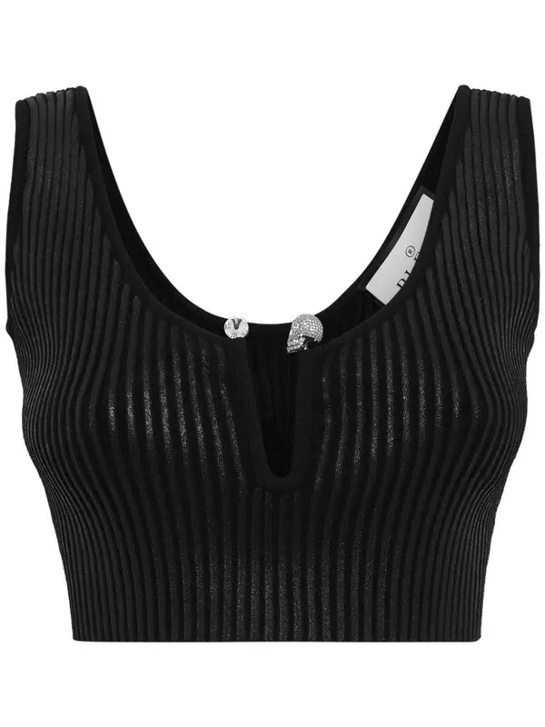 Philipp Plein Coated Ribbed-knit Cropped Top