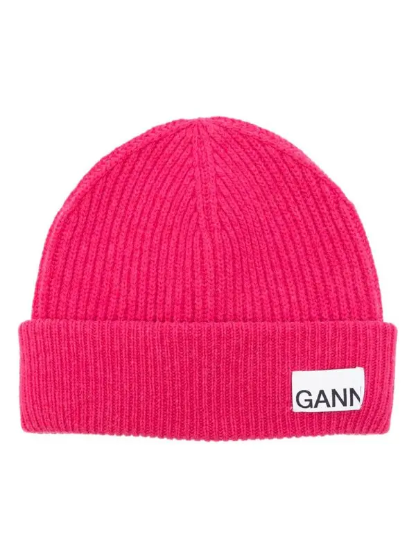 GANNI Logo-tag Knitted Beanie