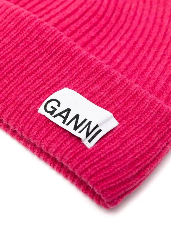 GANNI Logo-tag Knitted Beanie