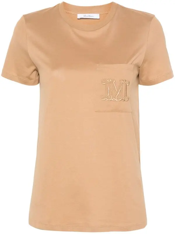 Max Mara Papaia Logo-embroidered T-shirt - Neutrals