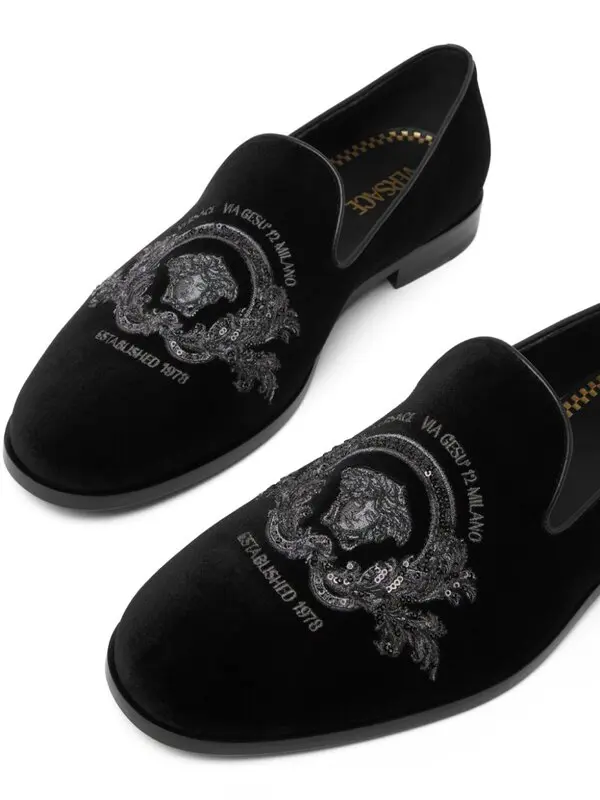 Versace Medusa Milano Velvet Slippers In Black - 30% Off  display picture 1