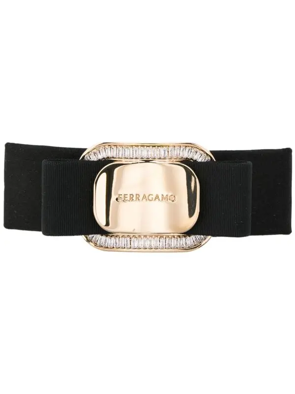 FERRAGAMO Logo Plaque Bow Hair Clip - Black
