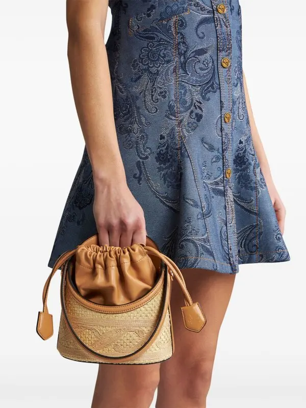 Etro Small Saturno Raffia Bucket Bag - Neutrals