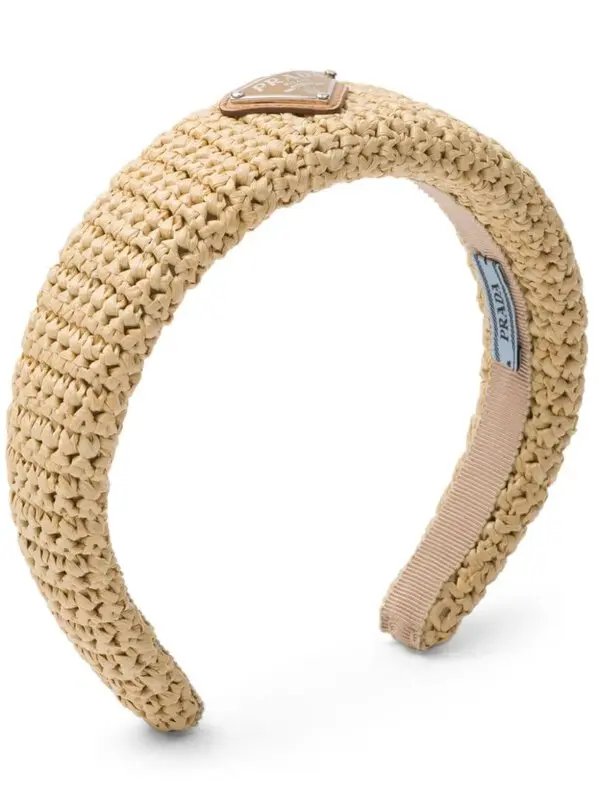 Prada Triangle-logo Crochet Headband - Neutrals