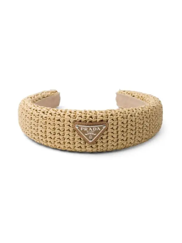 Prada Triangle-logo Crochet Headband - Neutrals
