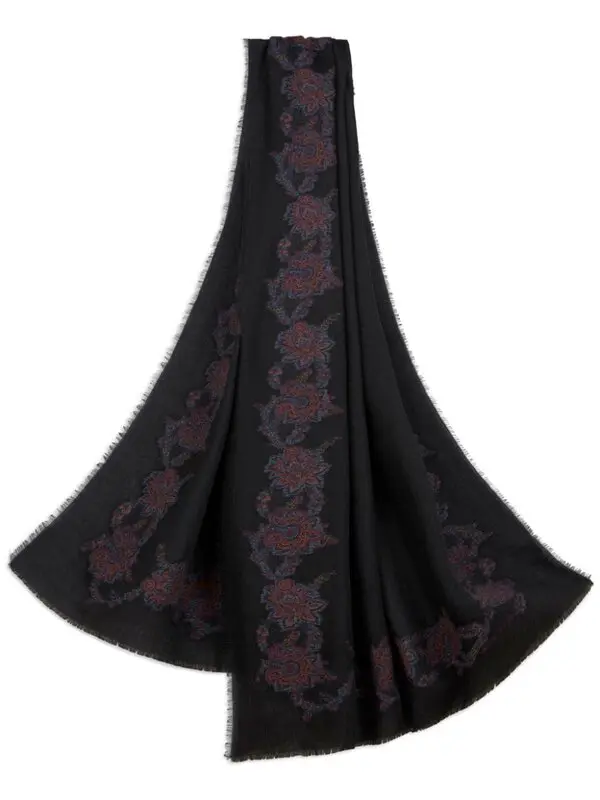 Etro Jacquard Paisley-print Fringed Scarf - Black