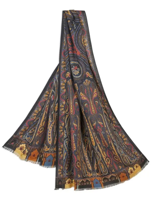 Etro Paisley-print Fringed Scarf - Black