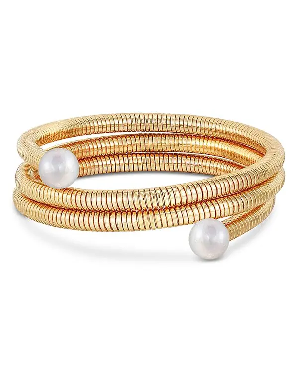 Ettika Imitation Pearl Spring Band Bracelet - Gold/white