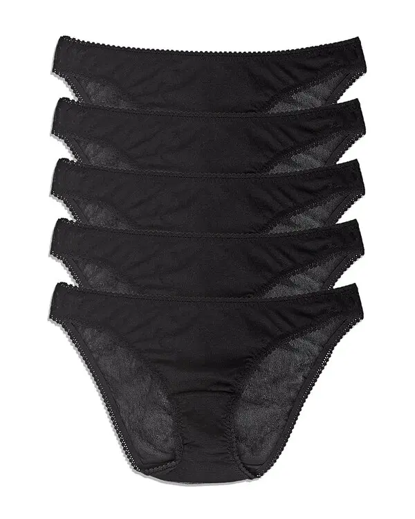 ON GOSSAMER Mesh Hipster Bikinis, Set Of 5 - Black