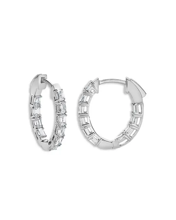 Bloomingdale'S Diamond And 14k Gold Hoop Earrings - White