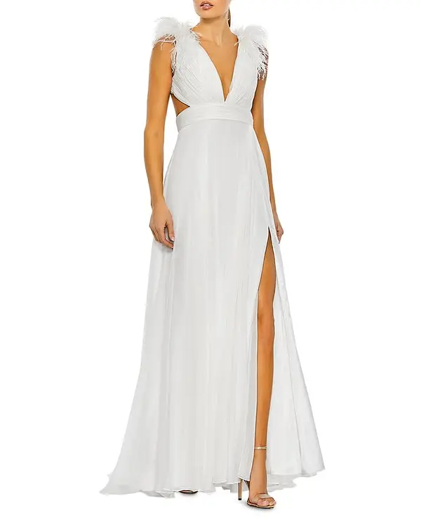 Mac Duggal Ieena Feather Cut Out Long Dress