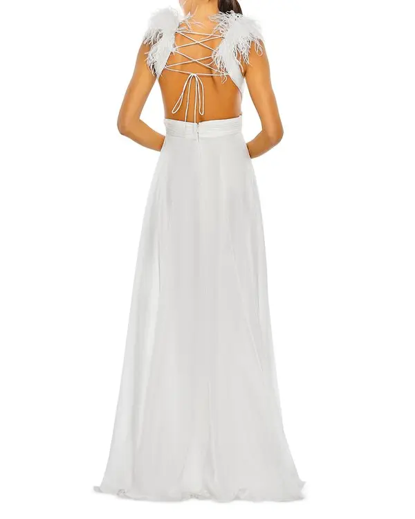 Mac Duggal Ieena Feather Cut Out Long Dress
