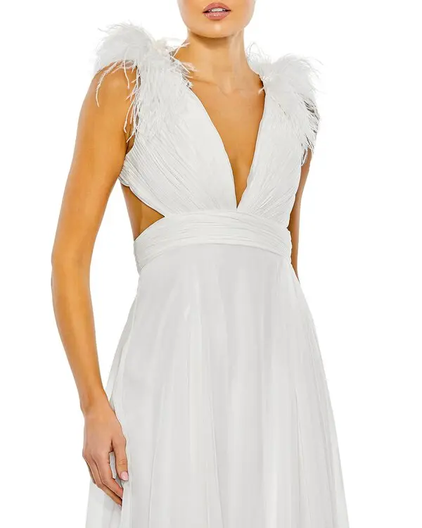 Mac Duggal Ieena Feather Cut Out Long Dress