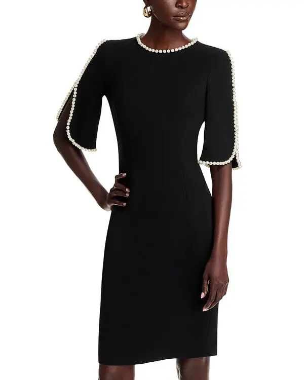 Rickie Freeman For Teri Jon Pearl Trimmed Sheath Dress - Black