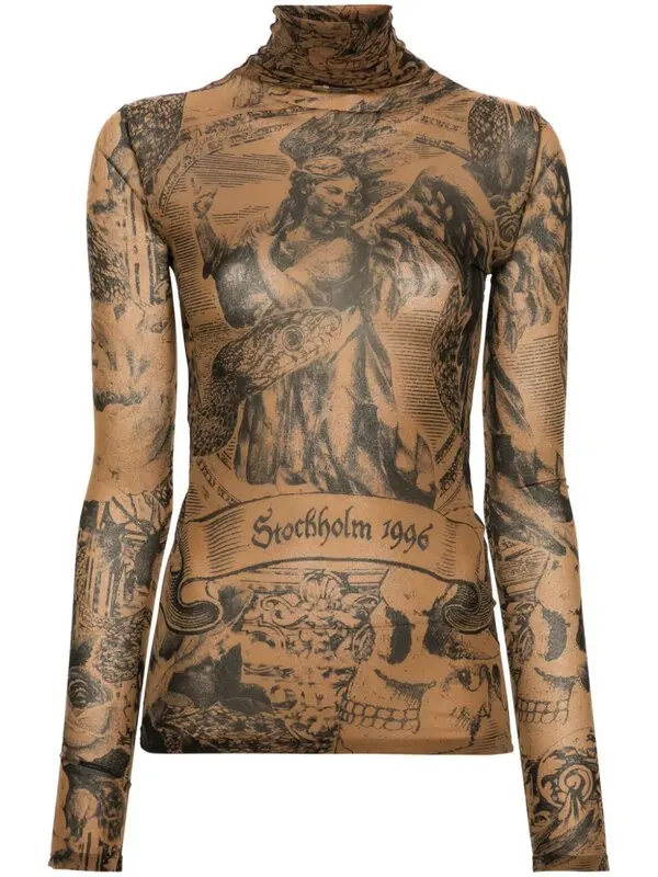 Acne Studios Graphic-Print Seamless Top In Brown - 30% Off