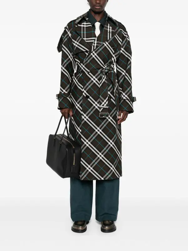 Burberry Long Check Cotton-blend Trench Coat