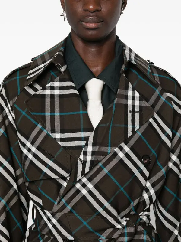 Burberry Long Check Cotton-blend Trench Coat