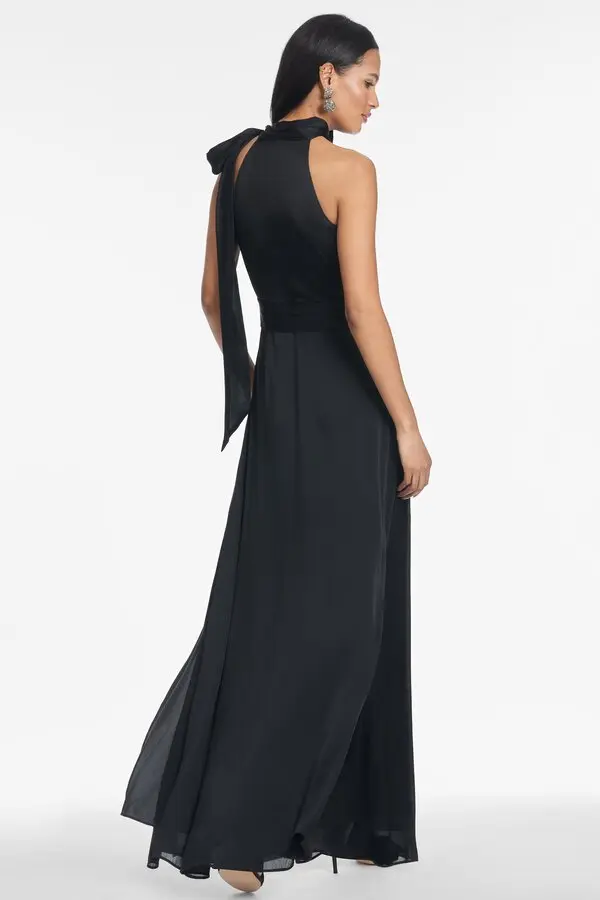 Sachin & Babi Kayla Tie-neck Georgette Gown - Black