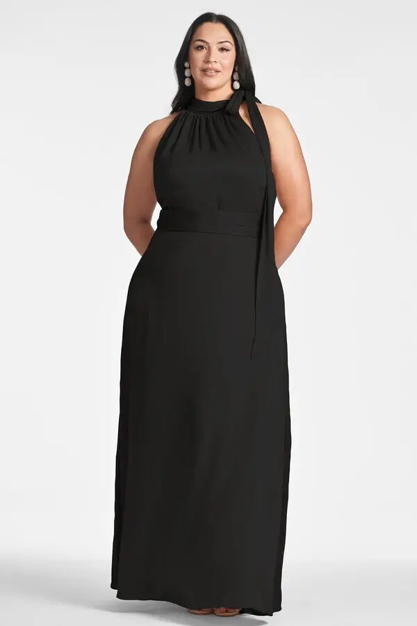 Sachin & Babi Kayla Tie-neck Georgette Gown - Black