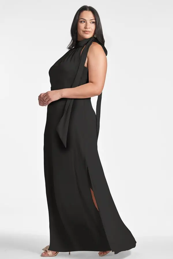 Sachin & Babi Kayla Tie-neck Georgette Gown - Black