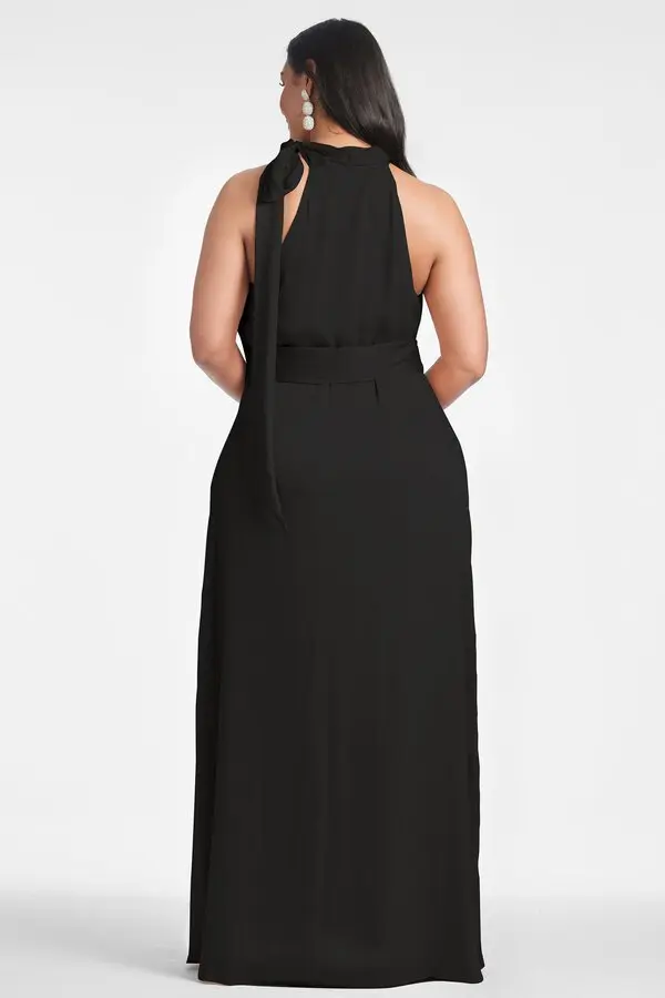 Sachin & Babi Kayla Tie-neck Georgette Gown - Black