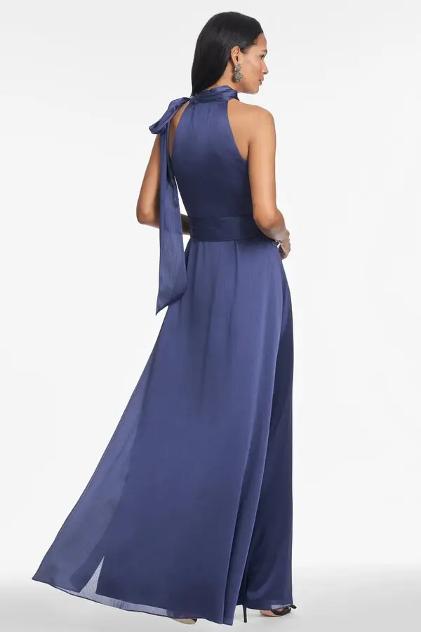 Sachin Babi Kayla Crinkled Georgette Gown Deep Cobalt