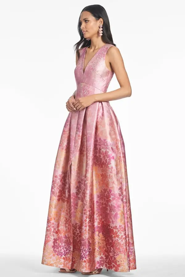 Sachin & Babi Brooke Printed Mikado Gown - Light Sunset Hydrangea