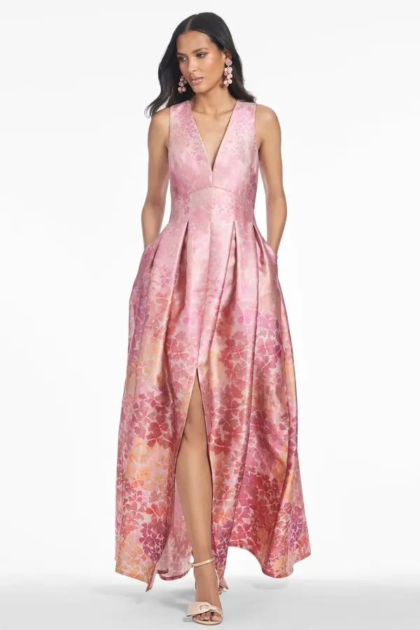Sachin & Babi Brooke Printed Mikado Gown - Light Sunset Hydrangea
