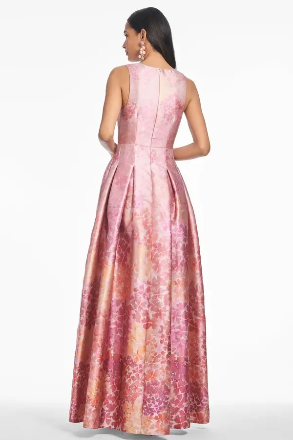 Sachin & Babi Brooke Printed Mikado Gown - Light Sunset Hydrangea