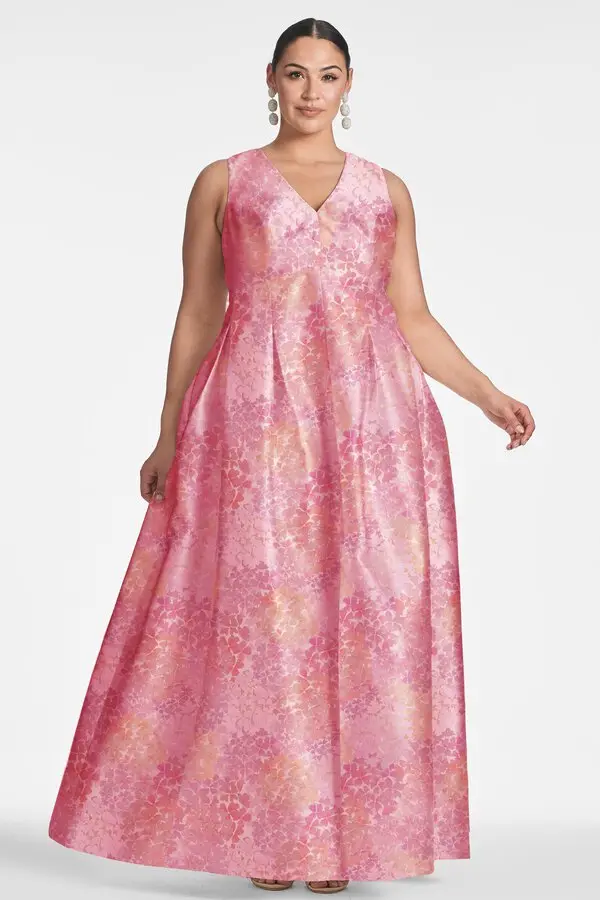 Sachin & Babi Brooke Printed Mikado Gown - Light Sunset Hydrangea
