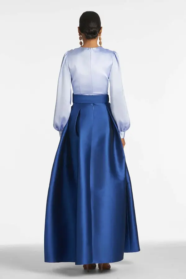 Sachin & Babi Zoe Satin Mikado V-neck Ball Gown - Periwinkle/eclipse