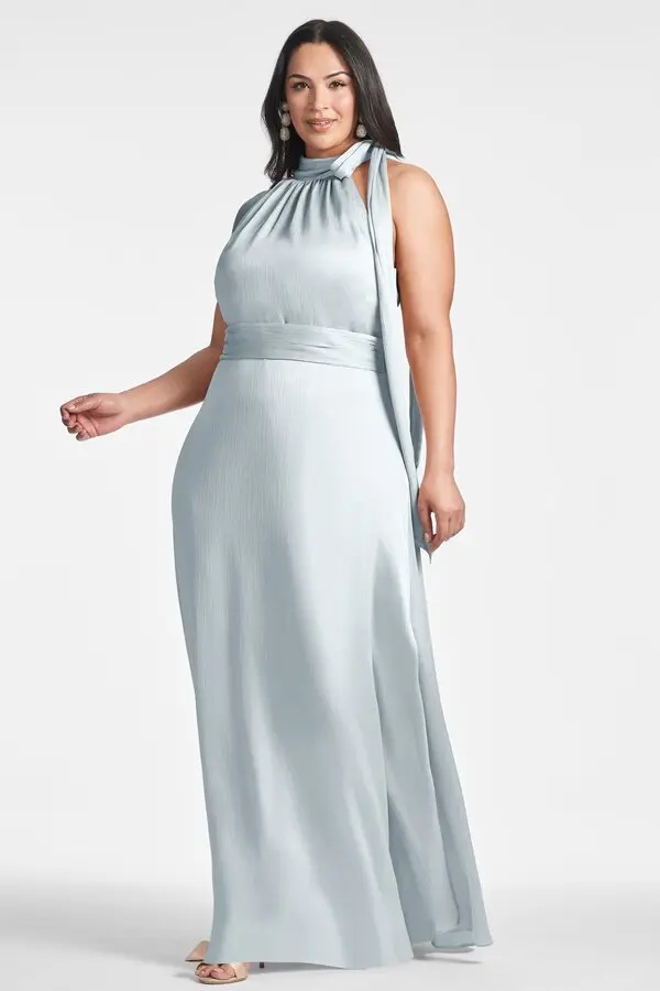dress code for tiffany blue box cafe Ice Blue Pleated V-neck Shoulder Tie Tulle A-line Bridesmaid Gown