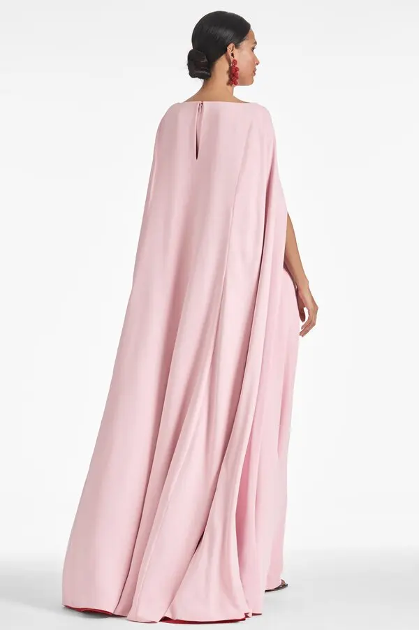 Sachin & Babi Vittoria Floral Embroidered Cape Gown - Morganite/ruby