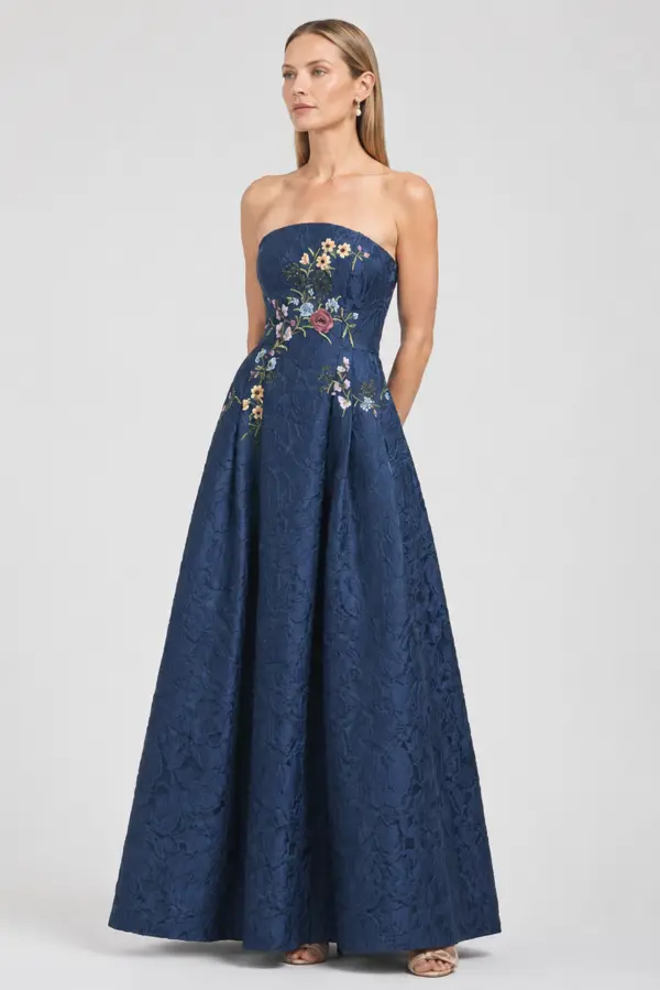 Sachin & Babi Embroidered A-line Gown - Midnight