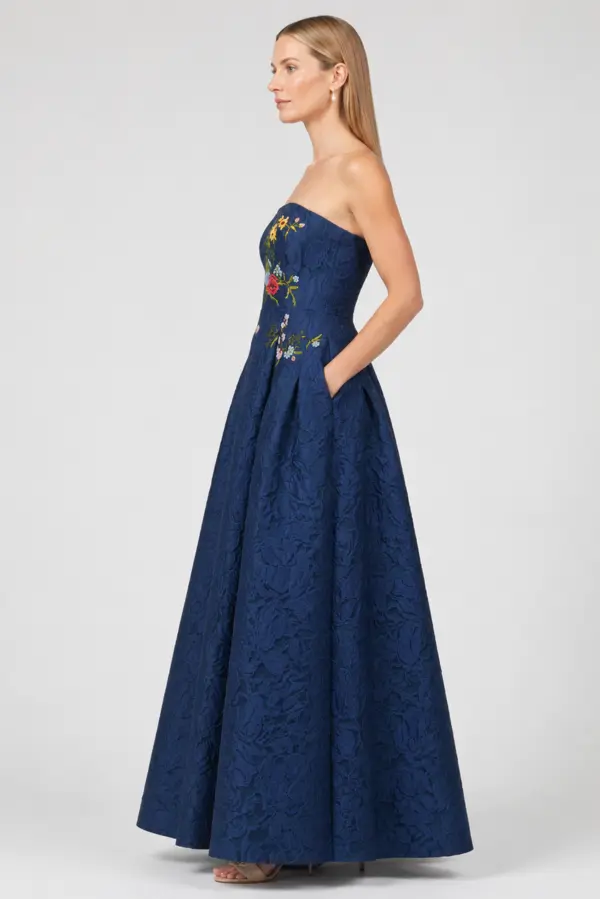 Sachin & Babi Embroidered A-line Gown - Midnight
