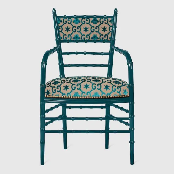 Gucci Chiavari Gg Bees Chair With Arm Rest - Blue | Editorialist