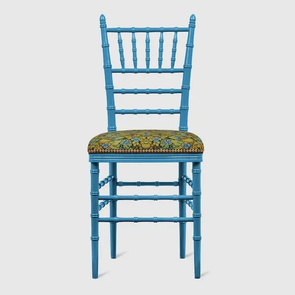 Gucci Chiavari Chair With Floral Fruit Jacquard - Blue | Editorialist