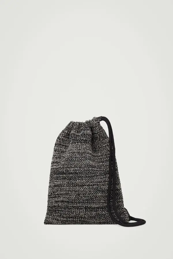 Cos Mélange Knitted Drawstring Crossbody Bag - Black
