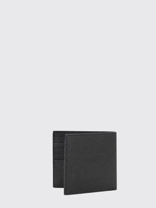 Thom Browne Bifold Wallet In Grained Leather With 4-bar Detail And Interior Slots - Black