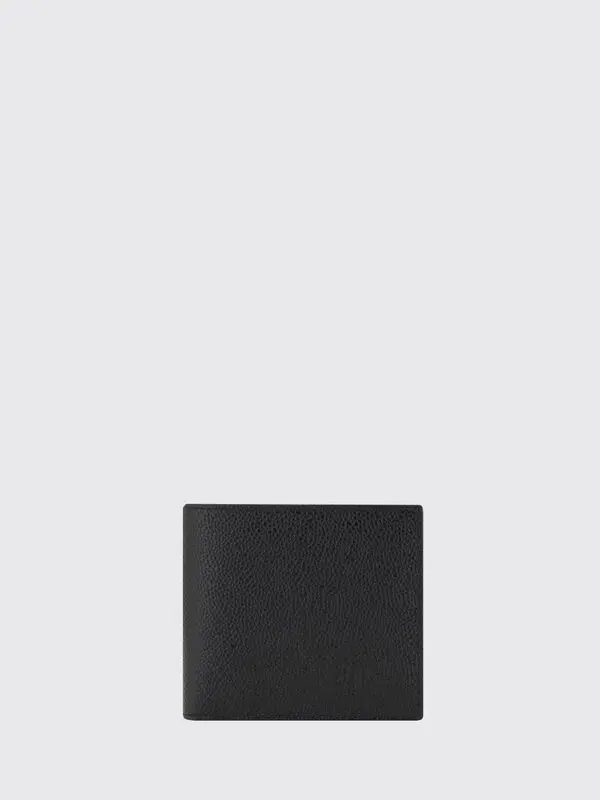 Thom Browne Bifold Wallet In Grained Leather With 4-bar Detail And Interior Slots - Black