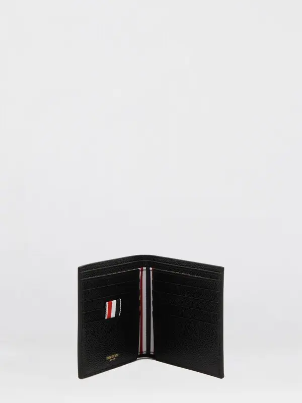 Thom Browne Bifold Wallet In Grained Leather With 4-bar Detail And Interior Slots - Black